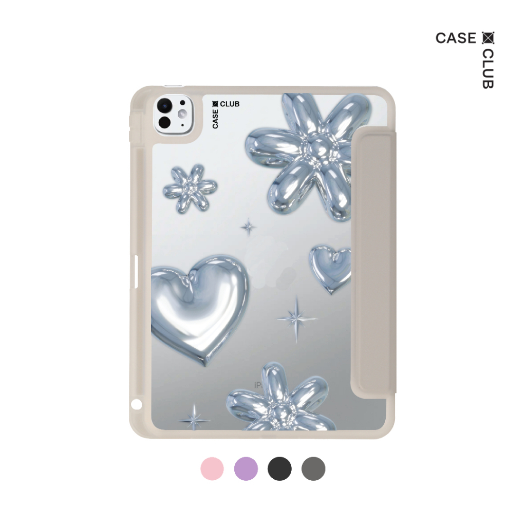 CaseClub เคสไอแพด หลังใส ฝาปิดสี ลาย Flower & Heart Metallic Balloon ...