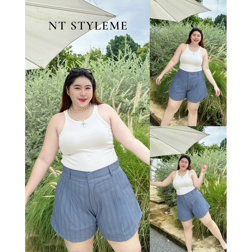 กางเกงขาสั่ยทรงบาบี้ ลายทางสาวอวบ รุ่นC01 | Shopee Thailand