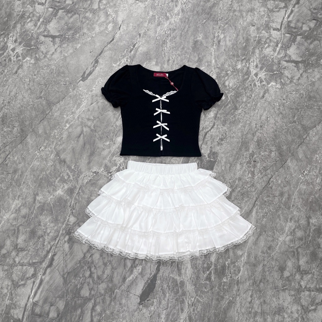C577 BELLITA BRAND เซ็ทเสื้อแต่งโบว์กระโปรงแต่งระบายลูกไม้ ใส่เที่ยว ...