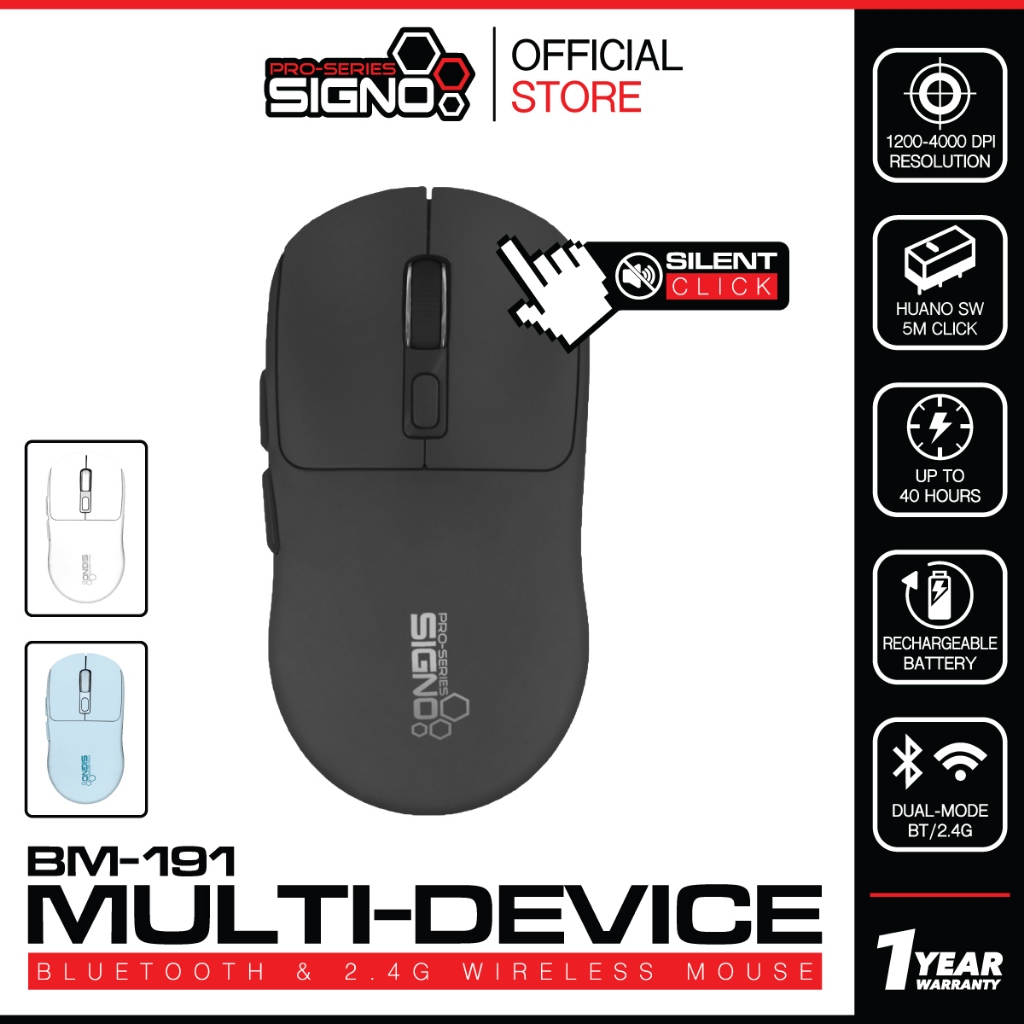 SIGNO Bluetooth & 2.4G Wireless Optical Mouse รุ่น BM-191 (เมาส์ ไร้สาย ...