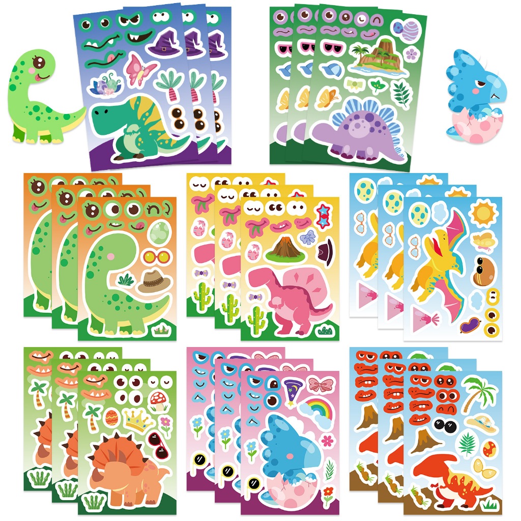 สติ๊กเกอร์แต่งตัวไดโนเสาร์ Dino Dress Up Sticker ไดโนเสาร์ น่ารัก แผ่น ...