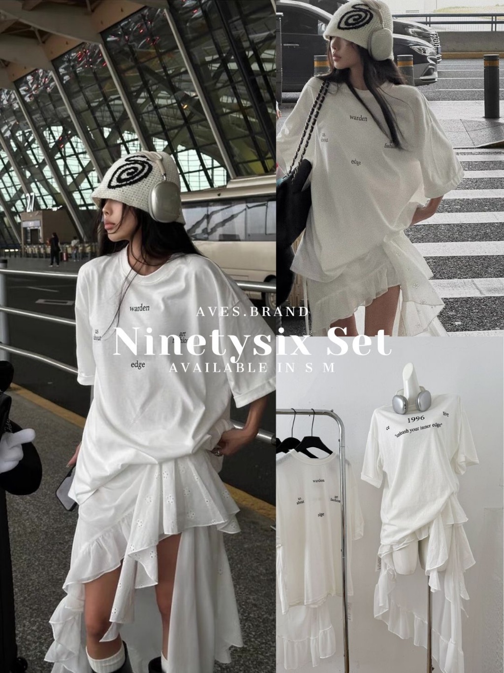 AVES.BRAND NINETYSIX SET ชุดเซ็ตเสื้อยืด กระโปรงระบายสีขาว | Shopee ...