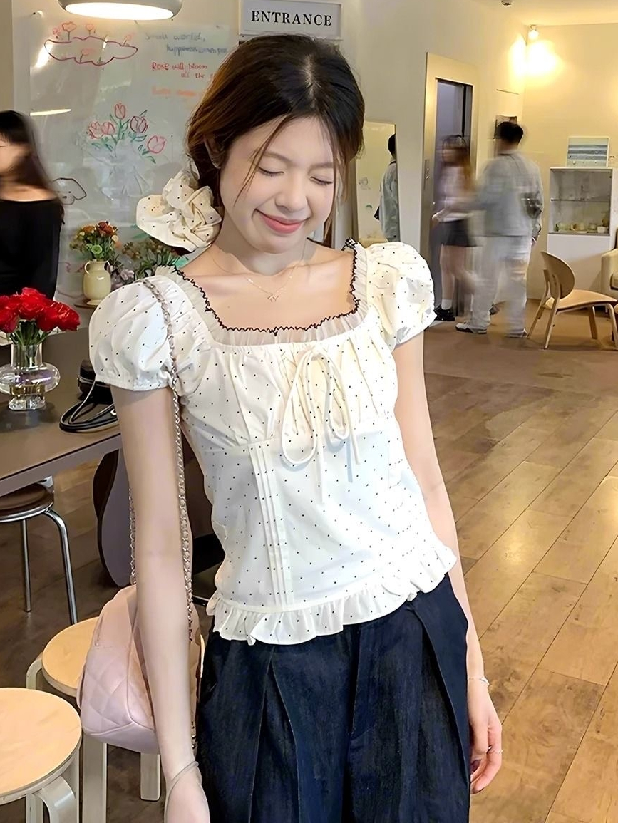 gurls.girl | mini dotty top เสื้อแขนตุ๊กตาลายจุด | Shopee Thailand