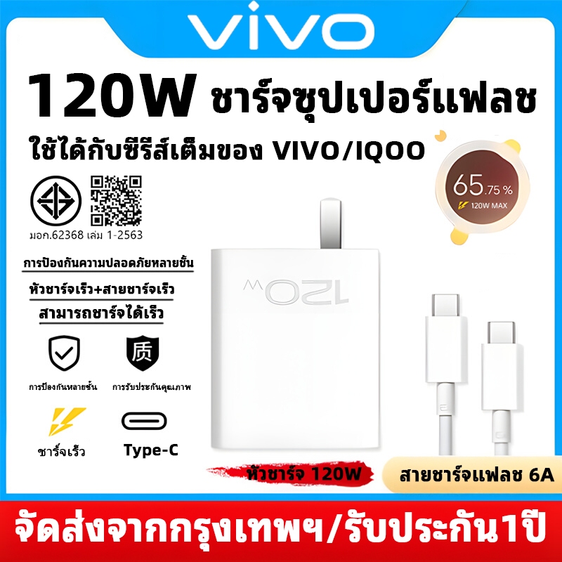 รับประกัน 1 ปี VIVO 120W [สายชาร์จvivo + หัวชาร์จ] ชุดชาร์จแฟลช X90 90Pro X100 dual Type-C 6A ...