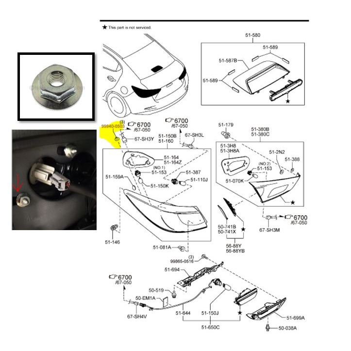 999400503 ราคาต่อ 1 ชิ้น น็อต นัตตัวเมีย ยึด ไฟท้าย มาสด้า 2 Mazda 2 ...