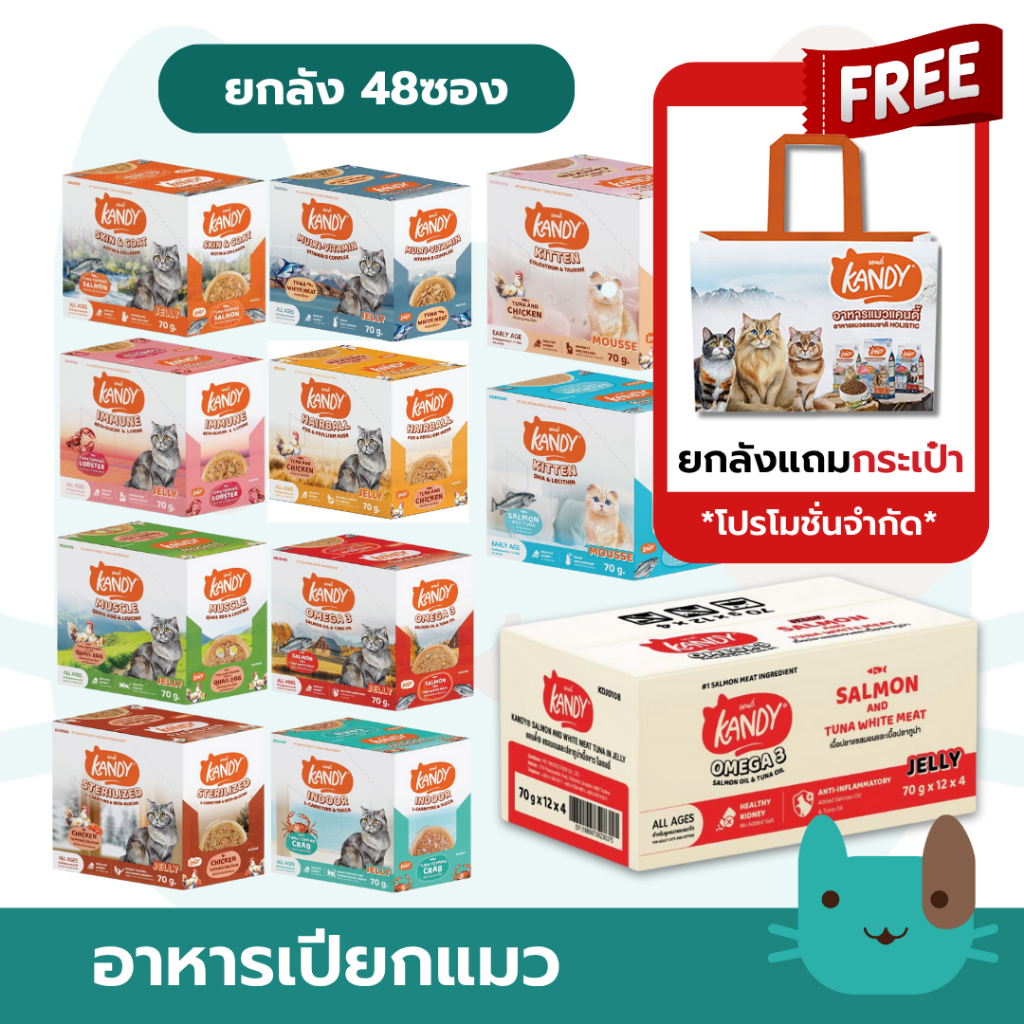(ยกลัง) Kandy อาหารเปียกแมวแคนดี้ ใช้ปลาทูน่าเนื้อขาว สําหรับแมวอายุ 2 ...