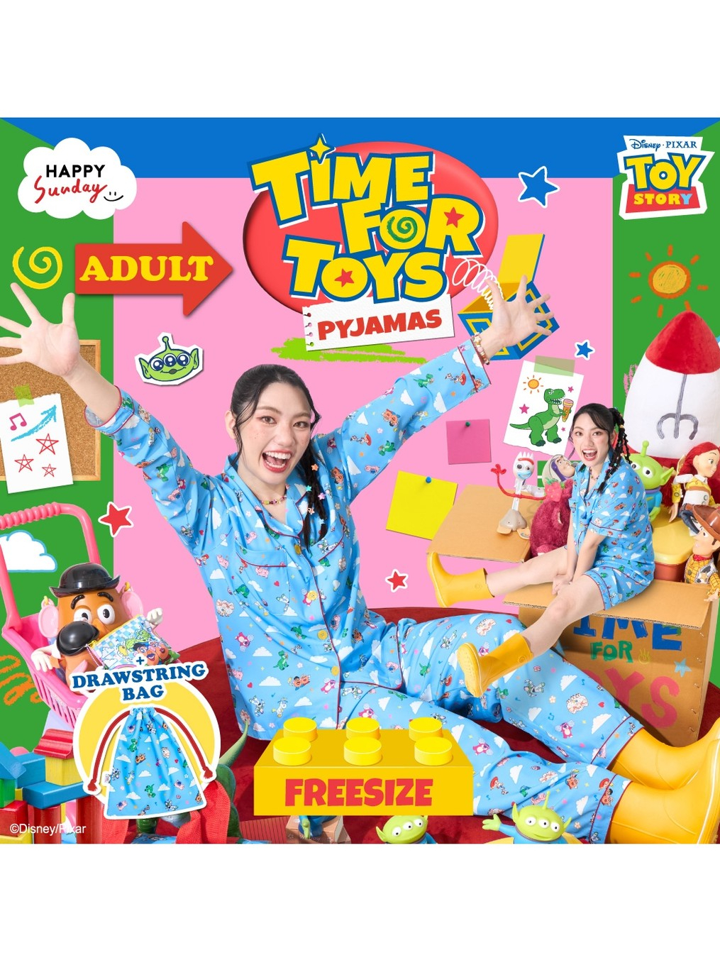 [FREE SIZE] TIME FOR TOYS PYJAMAS | ชุดนอนลายทอยสตอรี่สีฟ้า สำหรับ ...