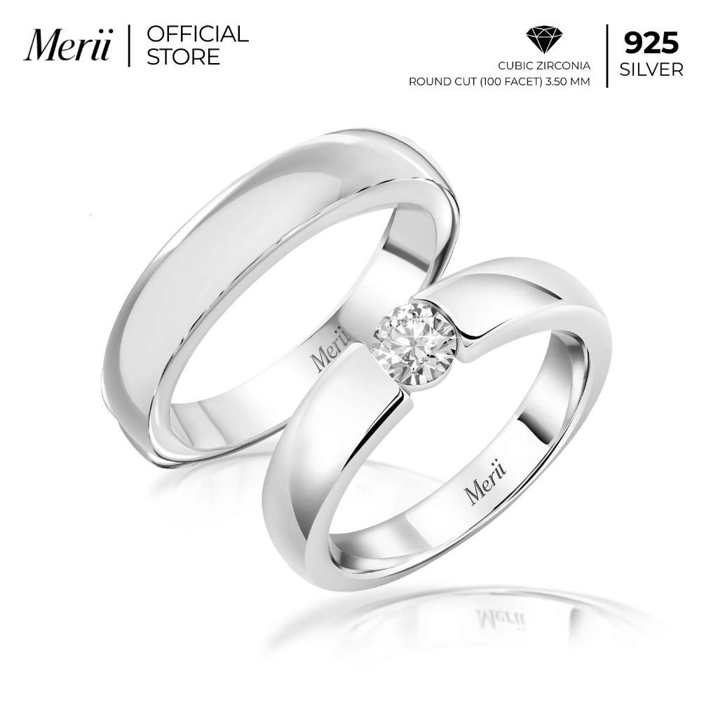 Merii แหวนคู่รักเงินแท้ชุบโรเดียม ดีไซน์แหวนเรียบ แบบ Dome และฝังหนีบ ...