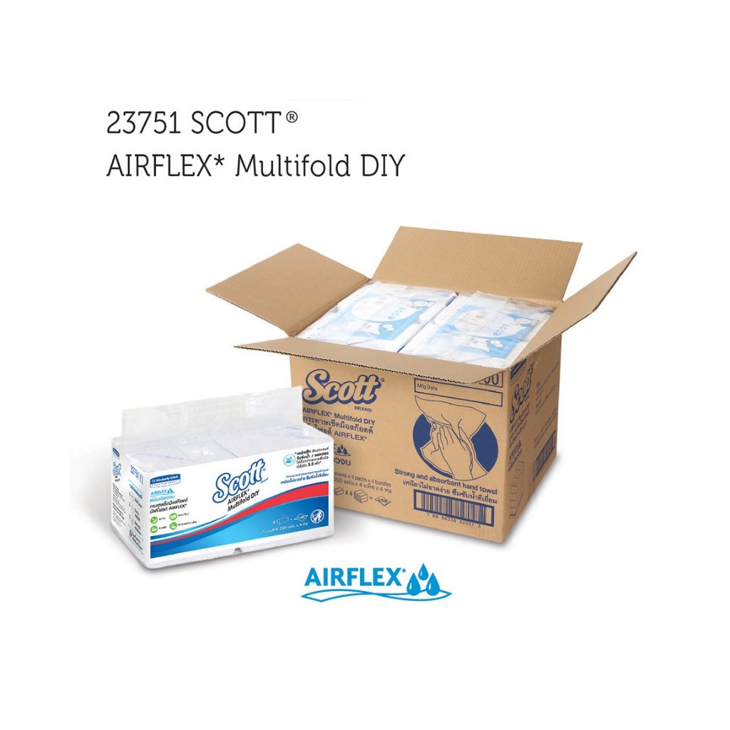 กระดาษเช็ดมือ SCOTT M-Fold AIRFLEX* DIY 4x4 250 แผ่น x 4 ห่อ/แพ็ก x 4 ...