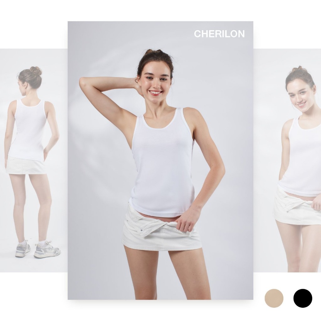 CHERILON เชอรีล่อน เสื้อกล้าม เสื้อทับ ผ้าฝ้าย 100% ทอไร้ตะเข็บข้าง นุ่ม ใส่สบาย ไม่มีบรา สีดำ ...