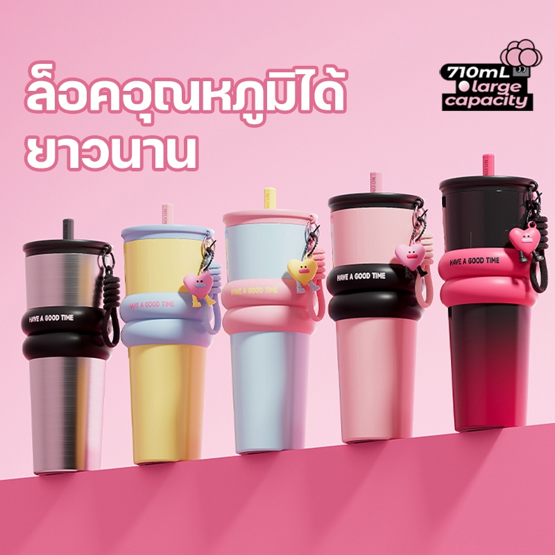 Sipsation Cup แก้วกาแฟ 710ml แก้วน้ำสแตนเลส 316 แก้วสุญญากาศ รักษาความร้อนและเย็น พร้อมหลอด ...