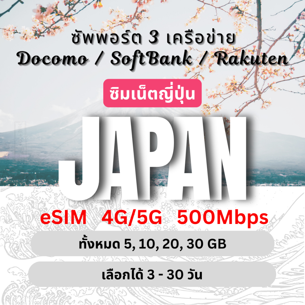 [eSIM] Japan ซิมเน็ตญี่ปุ่น 4G/5G ทั้งหมด 5, 10, 20, 30 GB ซิมเน็ตรวมทริป ซิมท่องเที่ยว 3 ...