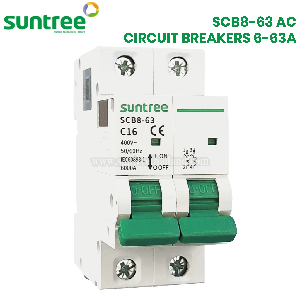 Suntree SCB8-63 AC Circuit Breaker MCB 2P 400V ตัวเลือก 16A 20A 25A 32A ...