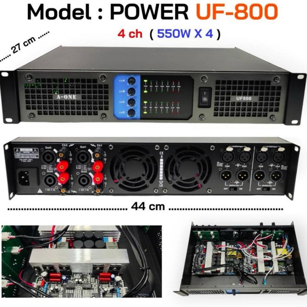 NEW เพาเวอร์เครื่องขยายเสียง POWER AMPLIFIER 4CH เครื่องขยายเสียง 2200W (4X550W)รุ่นUF-800 ...