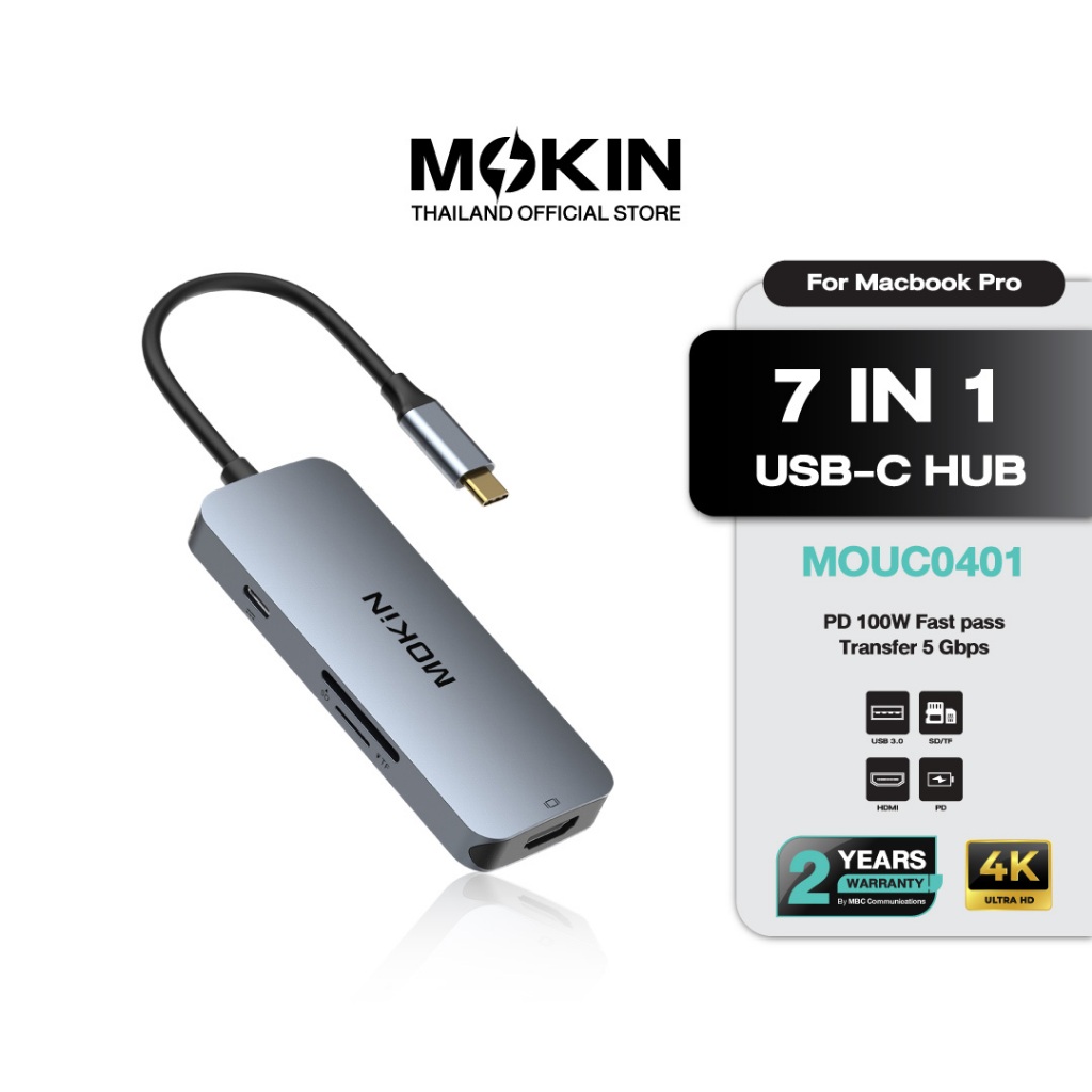 MOKiN USB-C Hub 7-in-1 | HDMI 4K, USB 3.0 x3, SD/TF, PD 100W สำหรับ ...