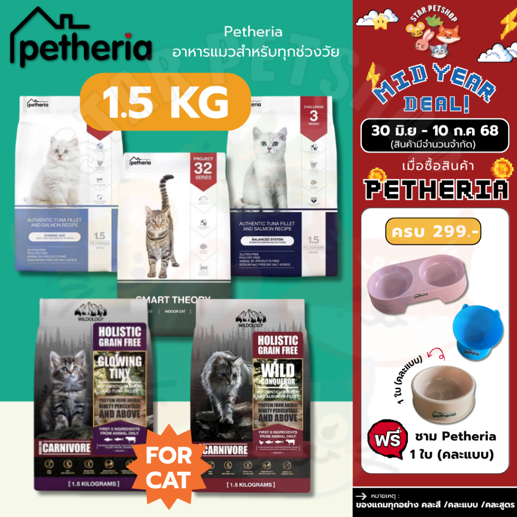 Petheria อาหารแมว เพ็ทเทอเรีย โฮลิสติก-เกรนฟรี ลดการเกินก้อนขน ลดขนร่วง ...