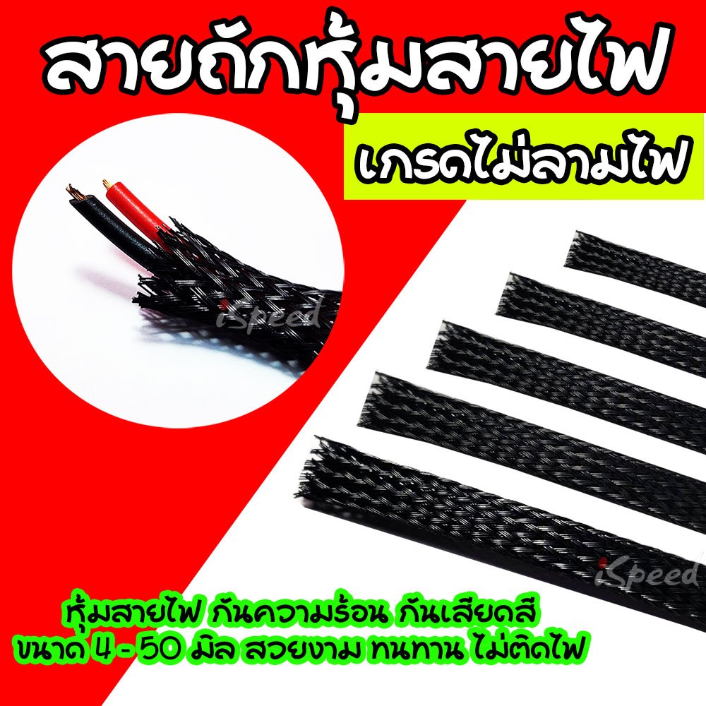 สายถักหุ้มสายไฟ ปลอกหุ้ม ท่อถักเก็บสาย เกรดไม่ลามไฟ แบบ PET ขนาด 4-40 ...