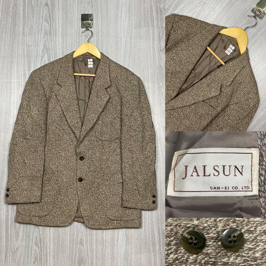 เสื้อทรงสูทสีน้ำตาลอ่อนแบรนด์แท้Jalsunเนื้อผ้าดีมากมือสองรอบอก 42 นิ้ว | Shopee Thailand