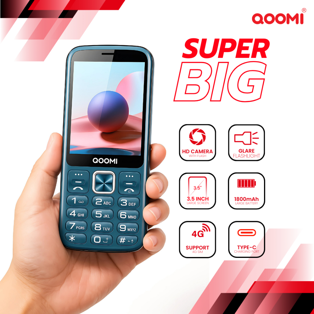 QOOMI มือถือปุ่มกด SUPER BIG ขนาดหน้าจอ3.5นิ้ว กล้องถ่ายรูปHD | Shopee ...