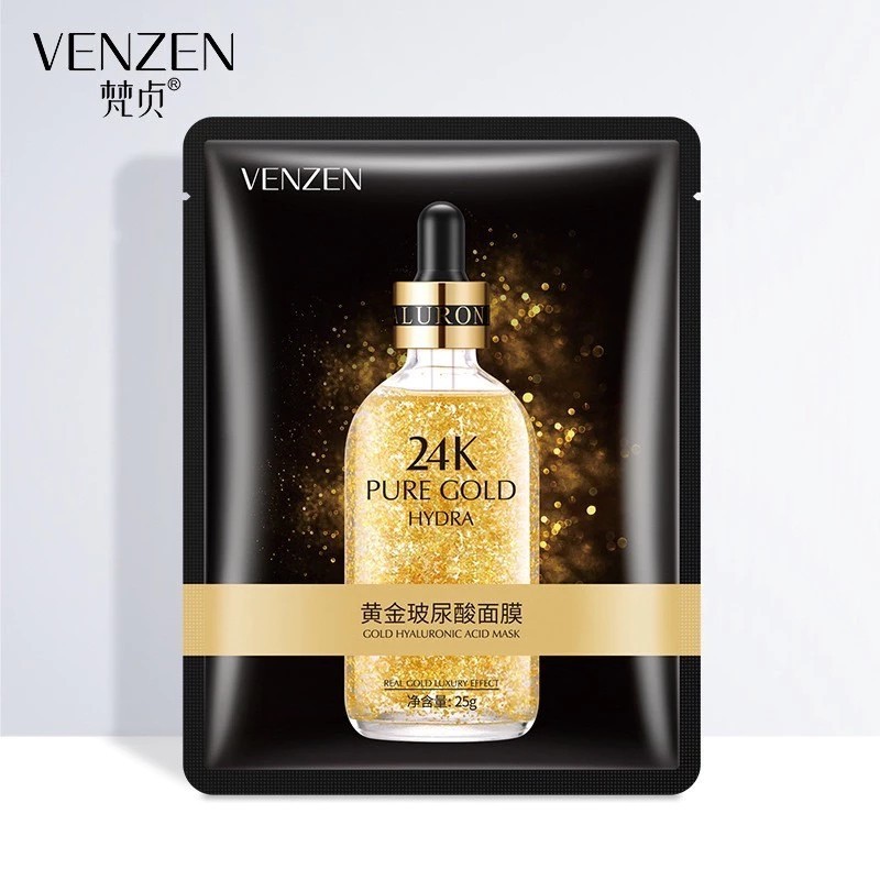 ยกกล่อง แผ่นมาส์กหน้า เวนเซน Venzen 24K Pure Gold Hydra Mask มาส์กหน้า ...