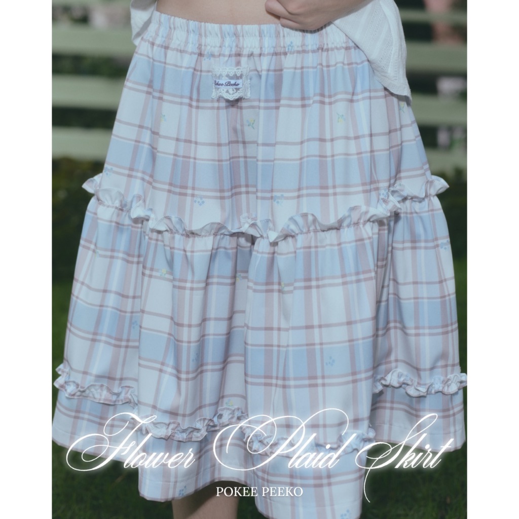 POKEE | FLOWER PLAID กระโปรงลายสก็อตดอกไม้ วาดโดย pokee! | Shopee Thailand
