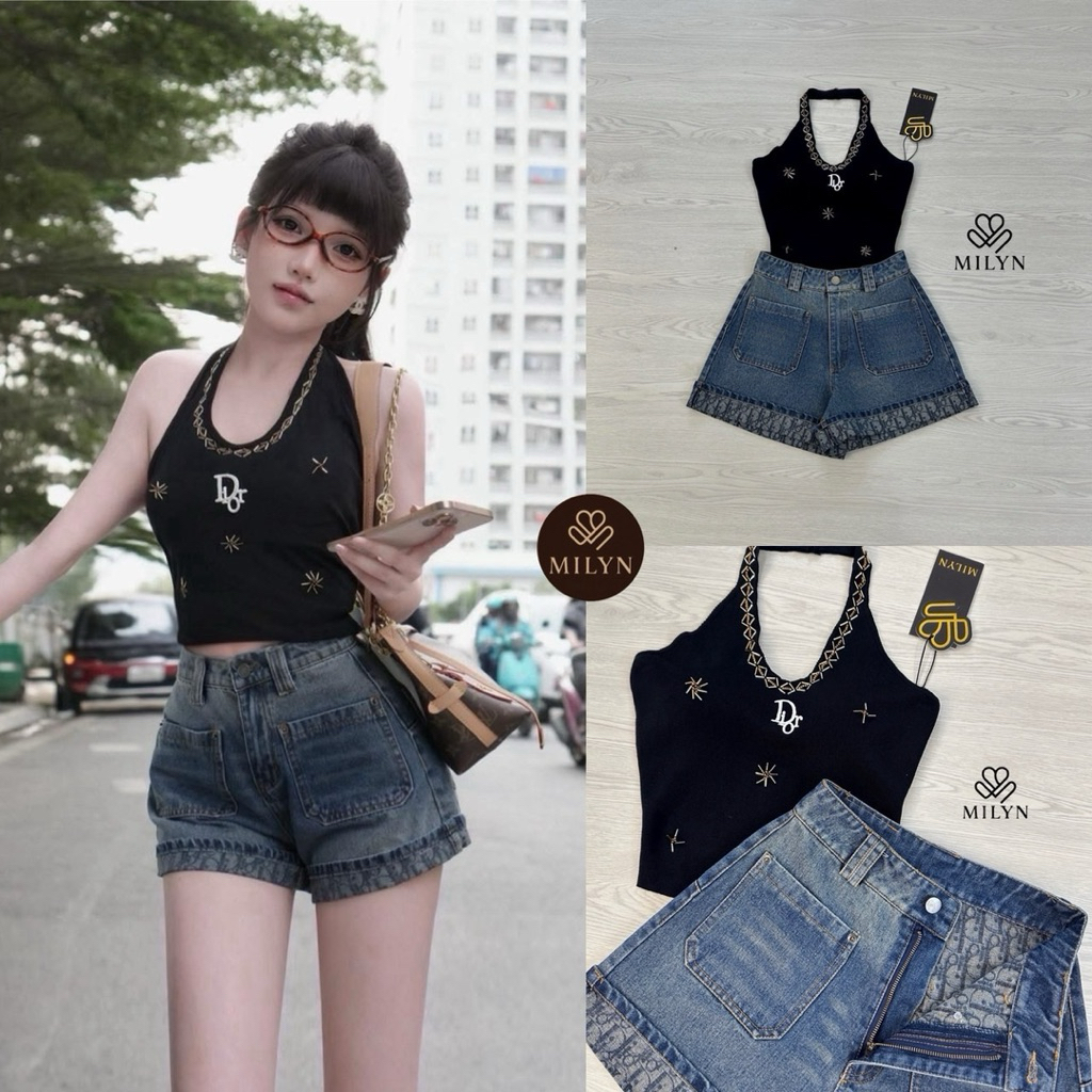 MILYN SET 2 ชิ้นคิ้วท์เกินต้าน เสื้อผ้าร่องไหมพรมยืดตามตัว ดีไซน์คล้อง ...