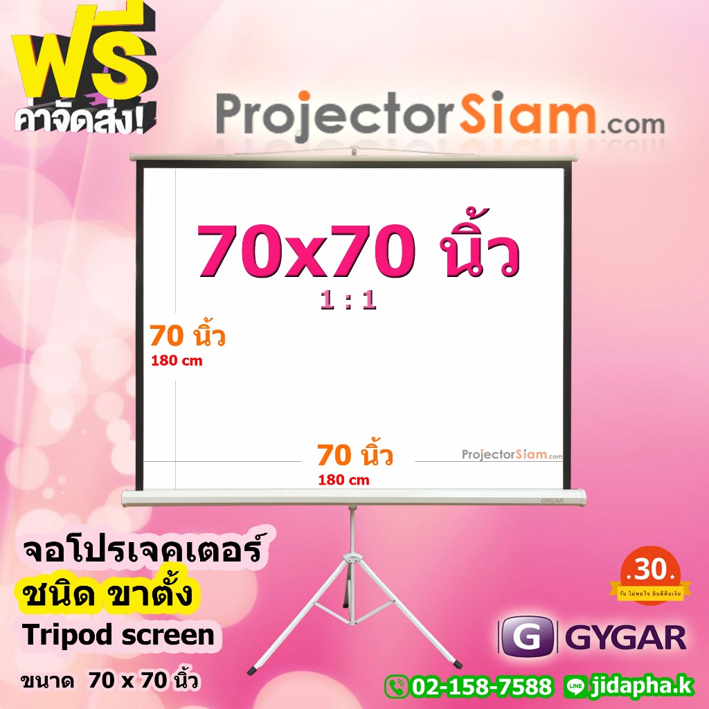 Gygar Tripod Screen 70 x 70 นิ้ว จอโปรเจคเตอร์ รุ่น ขาตั้ง (180 x 180 ...