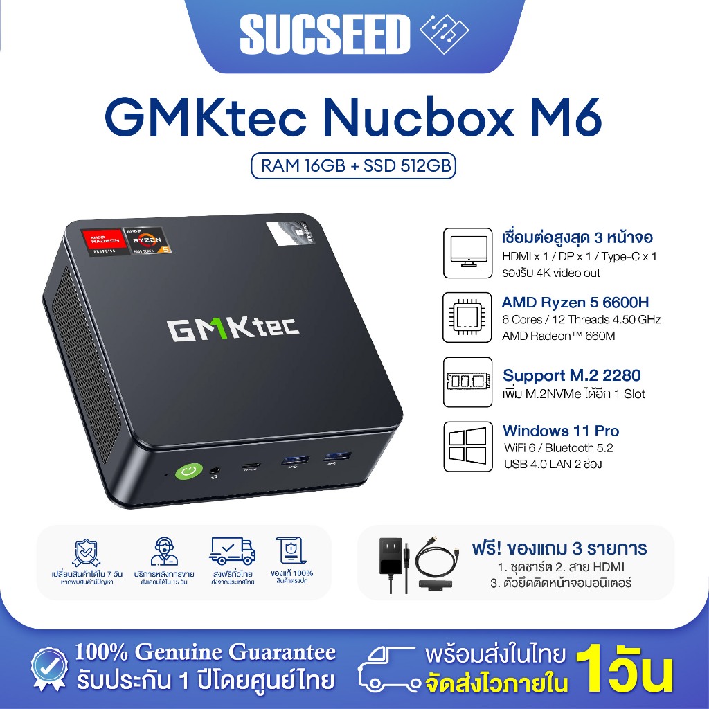 [New 2025] GMKtec NucBox M6 Mini PC มินิ พีซี Ryzen 5 6600H USB 4.0 RAM ...