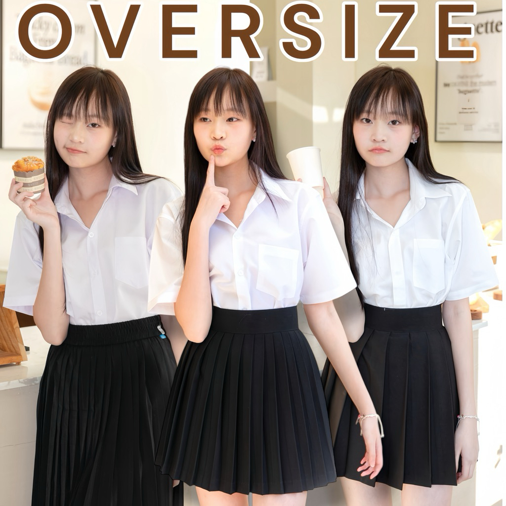เสื้อนักศึกษาทรงบอยมีกระเป๋า (Oversize) เสื้อนักศึกษา Sz.s36-56 | Shopee Thailand