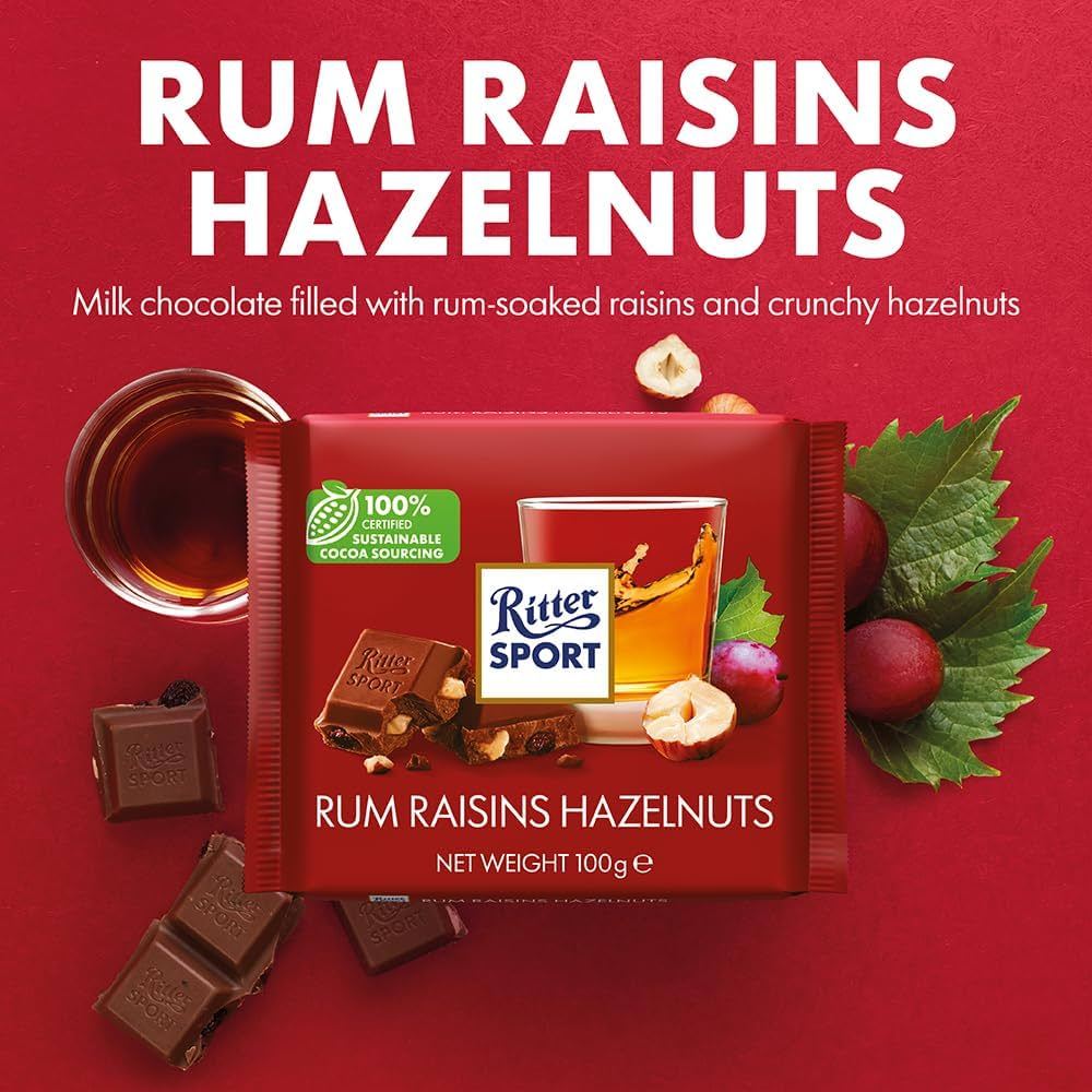 Ritter Sport Chocolate 100(G) Rum Raisins and Hazelnuts ช็อกโกเเลต ขนาด ...