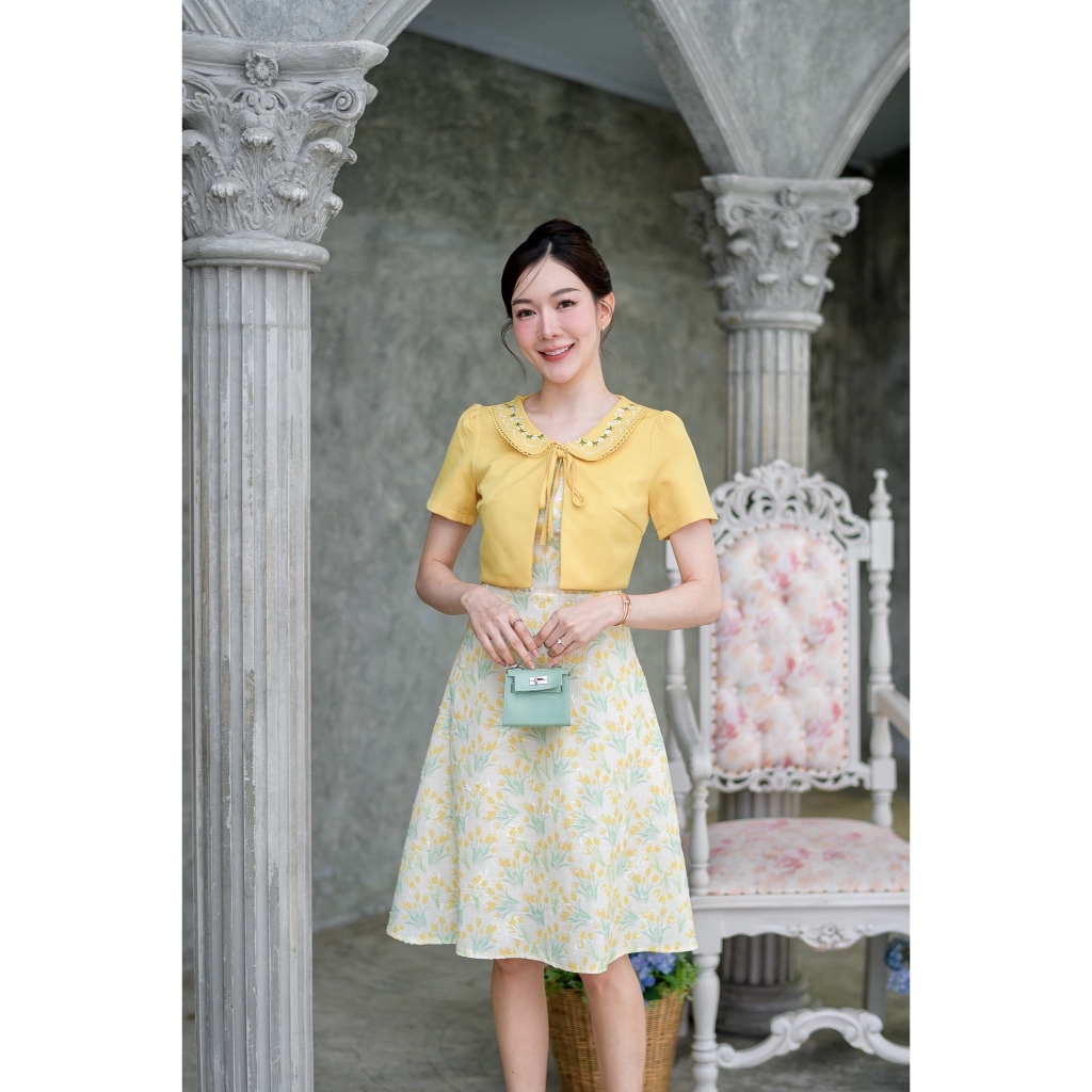 ZC42ชุดเดรสคอปักสวนดอกไม้กระโปรงผ้าลายหวานๆผ้าอัดกาวชุดสวยอยู่ทรง ...