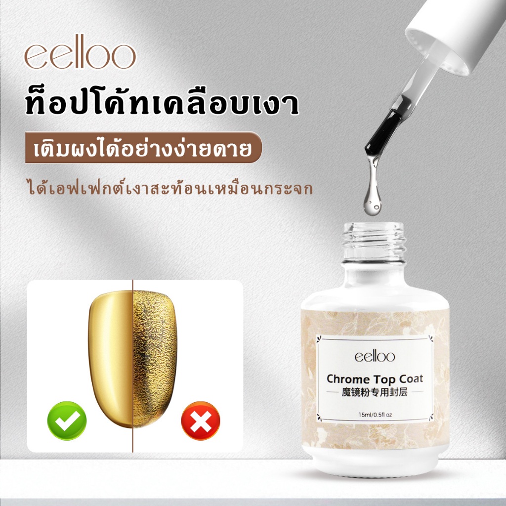 EELLOO 15ML ท็อปเจลสำหรับขัดผง Mirror Top Coat เจลคุณสมบัติพิเศษสำหรับ ...