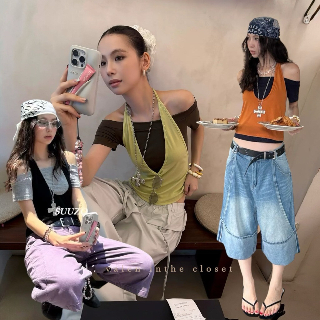 ส่งด่วน 🍑 𝗗𝗢𝗨𝗕𝗟𝗘 𝗩𝗜𝗕𝗘𝗦 𝗦𝗘𝗧 (Set2ชิ้น) เสื้อปาดไหล่แมทช์เสื้อคล้องคอสุด ...