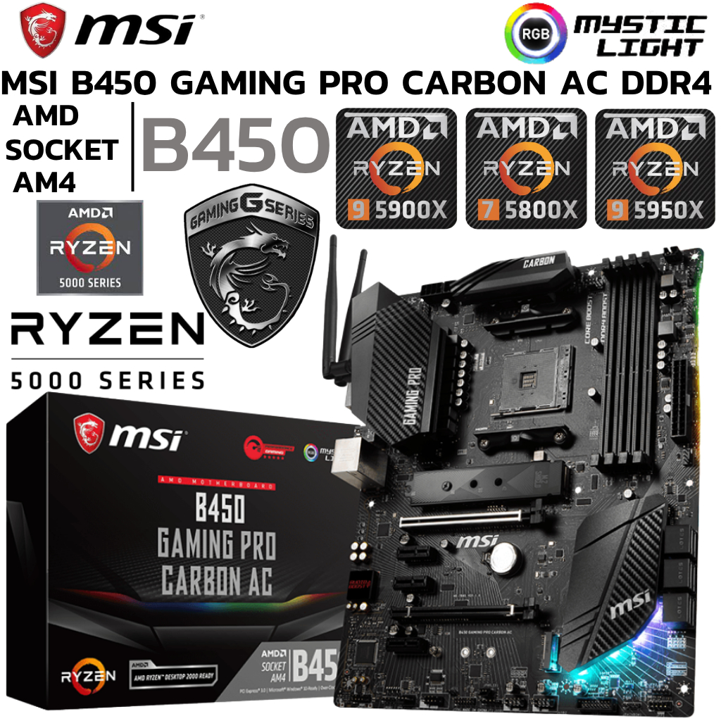 MAINBOARD (เมนบอร์ด) AM4 MSI B450 GAMING PRO CARBON AC DDR4 Support ...