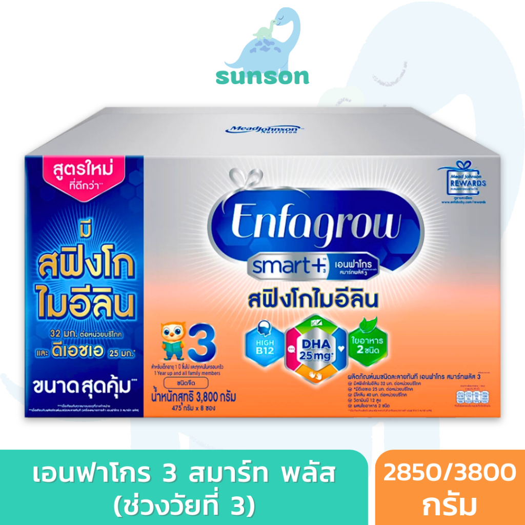 Enfagrow เอนฟาโกร สมาร์ทพลัส นมผง สูตร 3 (ขนาด 2850/3800 กรัม) นมเอนฟาโ ...