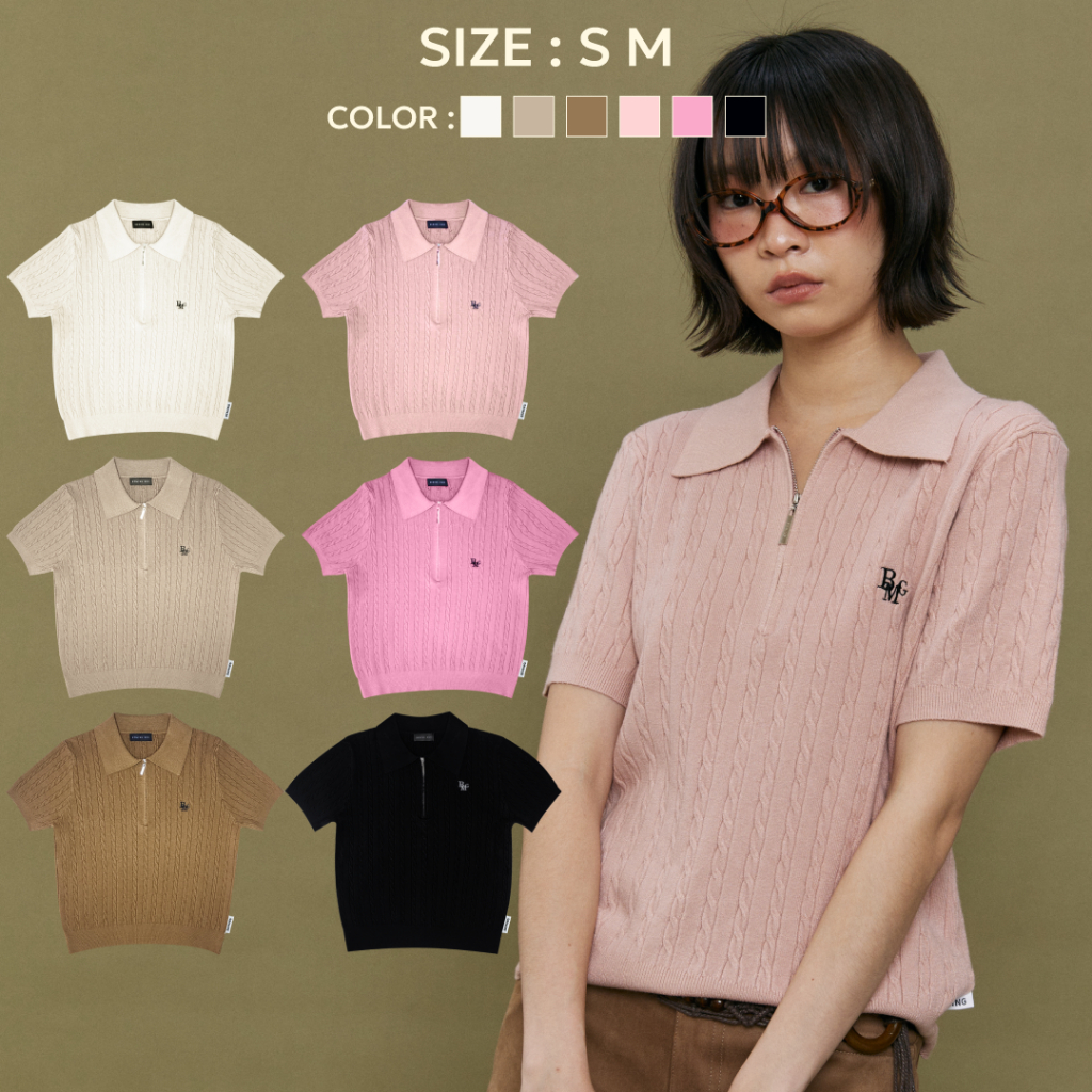 Bemingtop980(S-M)-Zippy Polo Knit – เสื้อโปโลซิปคอ สไตล์น่ารักแต่แอบเท่! | Shopee Thailand