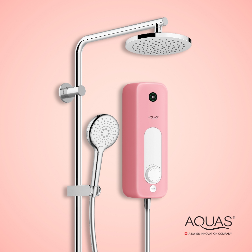 เครื่องทำน้ำอุ่น ชุดเรนชาวเวอร์ สีชมพู AQUAS SPA Digital Heater 4.5 kW. Rain Shower Column Pink ...