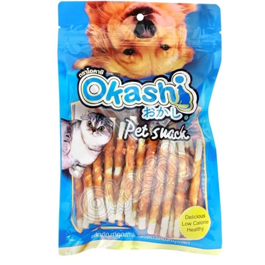 OKASHI SNACK DOG AND CAT ขนมขบเคี้ยวสำหรับสุนัขและแมว (ไก่พันครั้นชี่ ...