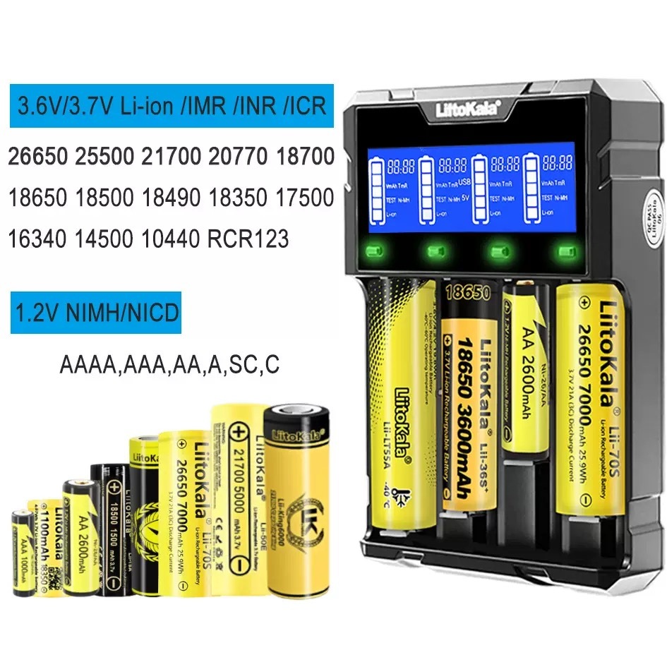 เครื่องชาร์จถ่าน LiitoKala Lii-K4 ชาร์จได้ 4 ก้อน รองรับ 32700 26650，21700，20700, 18650, 18490 ...