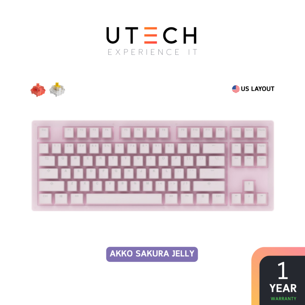 คีย์บอร์ด AKKO Sakura Jelly RGB TKL 87% เคสอะคริลิค สีชมพู Gateron Pink ...