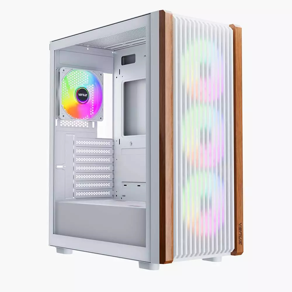 เคส ใหญ่ E-ATX ไม้แท้ สีขาว ฝากระจกนิรภัย Venuz VC 4736 EATX Case Media ...