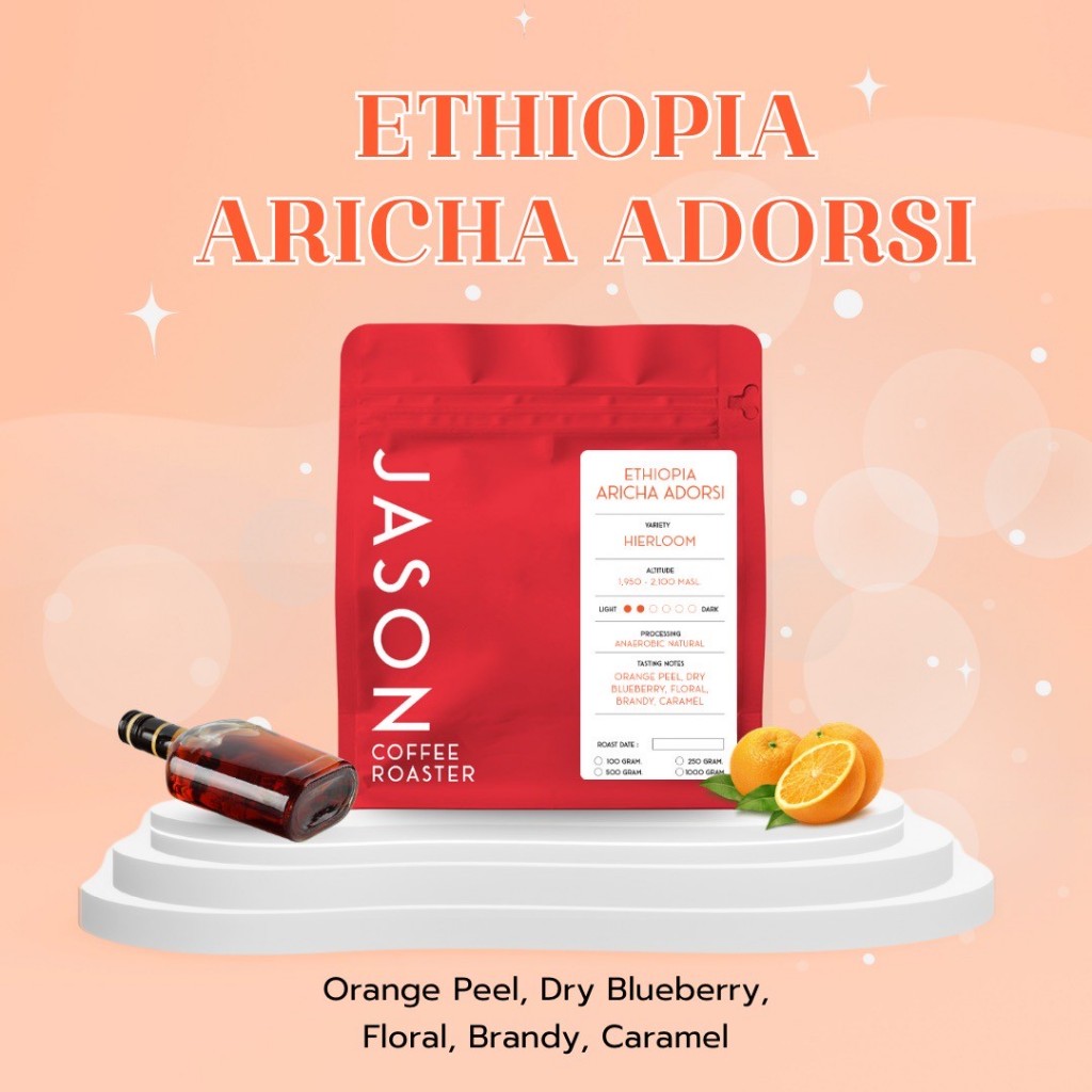 Jason Coffee Roaster เมล็ดกาแฟคั่ว อ่อน "Ethiopia Aricha Adorsi" Coffee Bean Light Roast ...