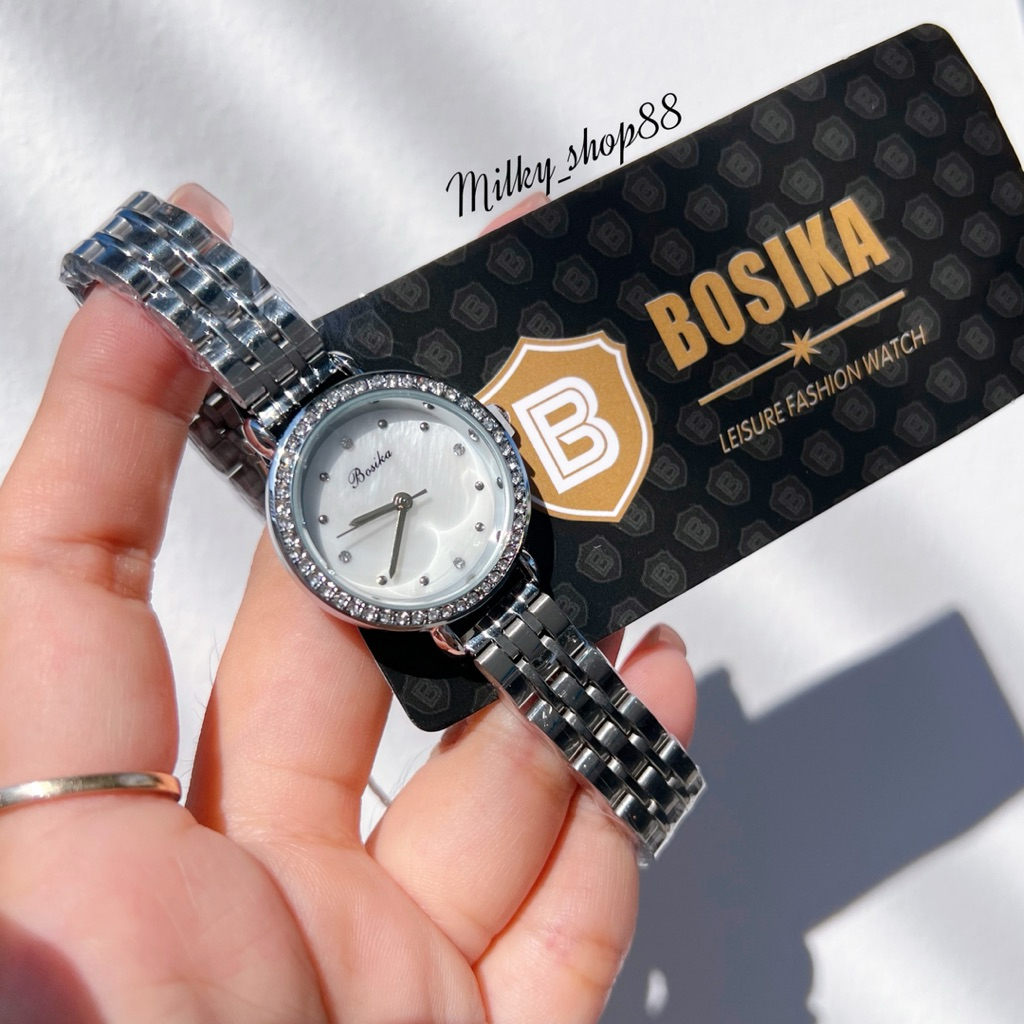 ( M 56 ) นาฬิกา BOSIKA รุ่นใหม่ล่าสุด หน้าปัดทรงกลม ปัดจุดเพชร ล้อมเพชร ...