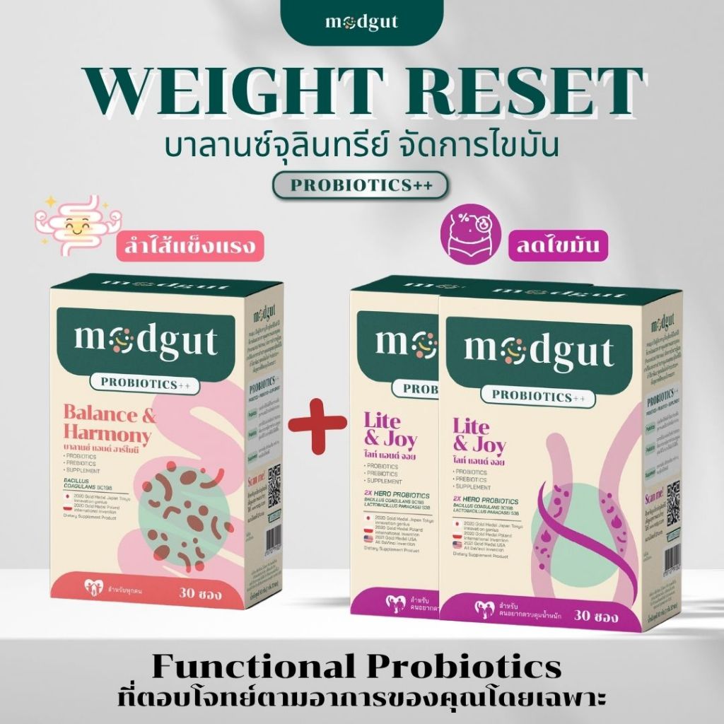 [เซ็ท 3 กล่อง (Trio)] Weight Reset บาลานซ์จุลินทรีย์ จัดการไขมัน Modgut ...