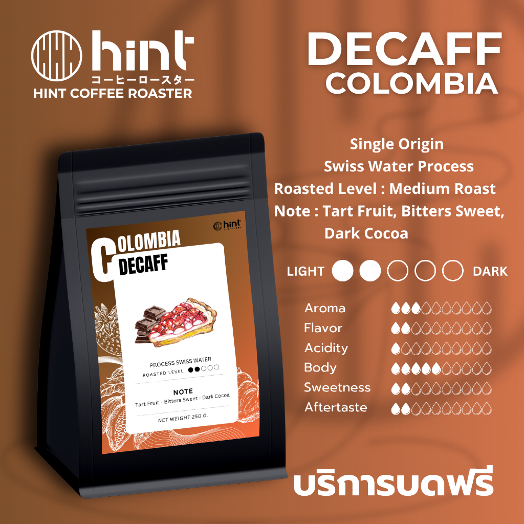Hint Coffee Roaster เมล็ดกาแฟคั่ว Colombia Decaf คั่วกลาง(คาเฟอีนต่ำ ...
