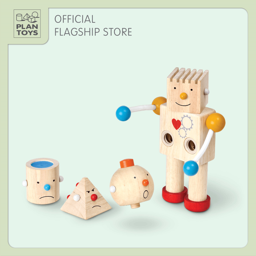 PlanToys ของเล่นไม้ 5183 Build-A-Robot หุ่นยนต์แสดงอารมณ์ เสริมพัฒนาการ สำหรับเด็กอายุ 3 ปี ขึ้น ...