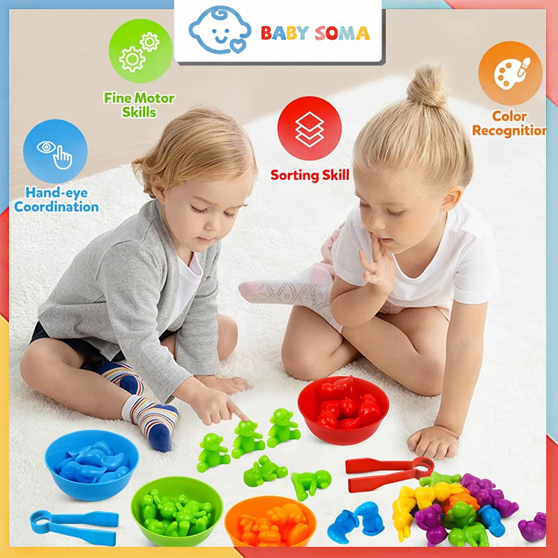 Rainbow Sorting Bear Montessori ฝึกสมอง คีบ แยกสี ของเล่นเสริมพัฒนาการ ...