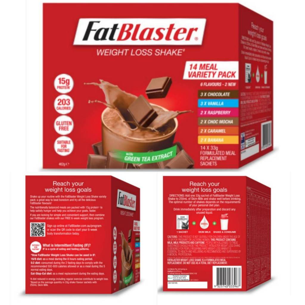 โปรตีนลดน้ำหนักออสเตรเลีย FatBlaster Weight Loss Shake มี 6 รสชาติ 14 ...