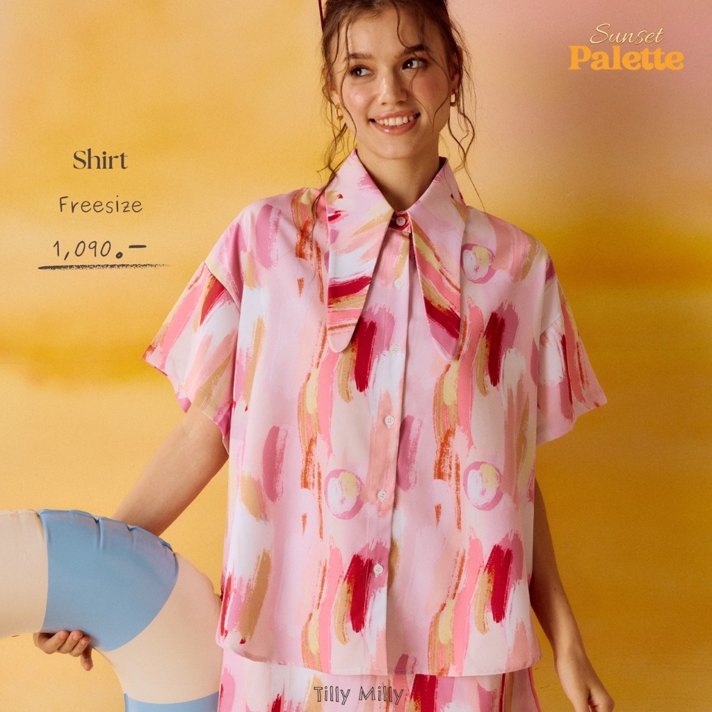 Tilly Milly เสื้อคอปกผู้หญิงลายบลัช (สีชมพู ) - Sunset Palette Collection | Shopee Thailand
