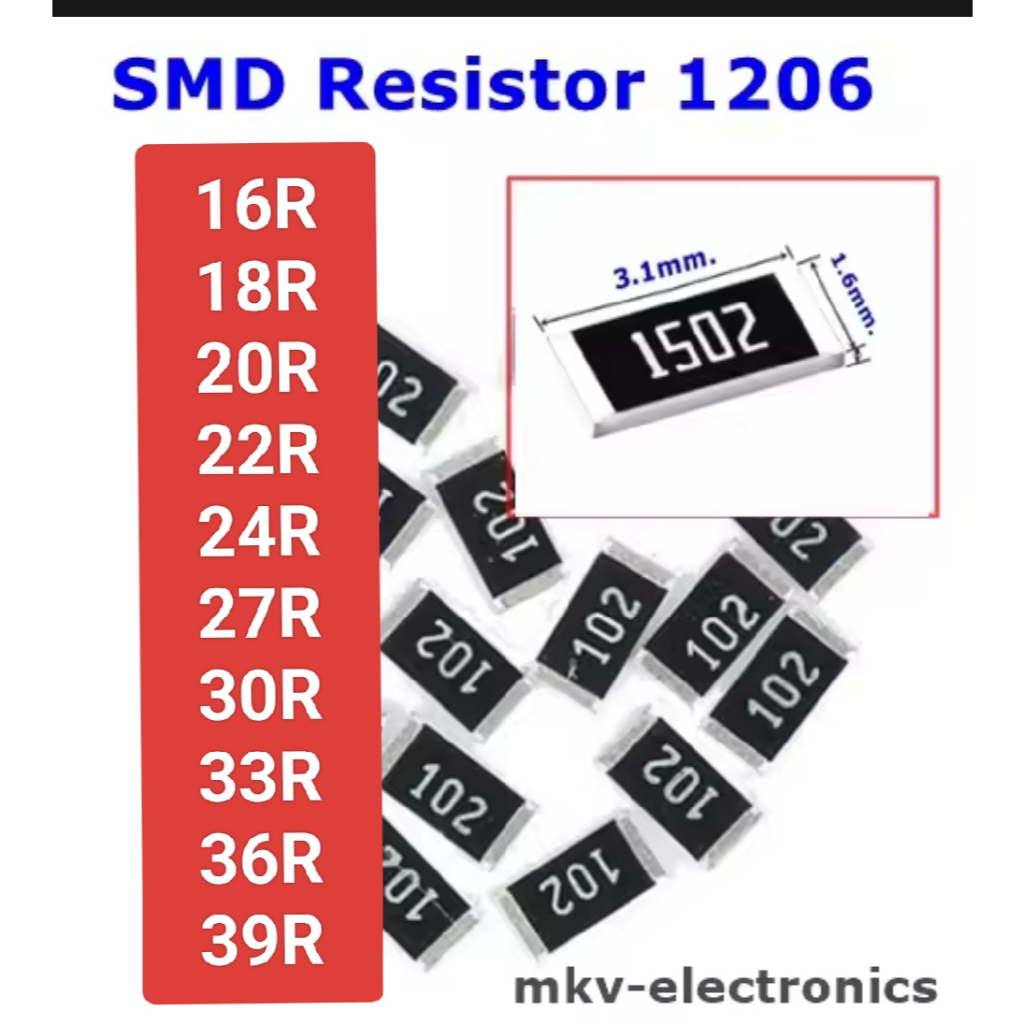 (1206) 16R 18R 20R 22R 24R 27R 30R 33R 36R 39R SMD Resistor 3.1x1.6mm. 1/4watt | Shopee Thailand
